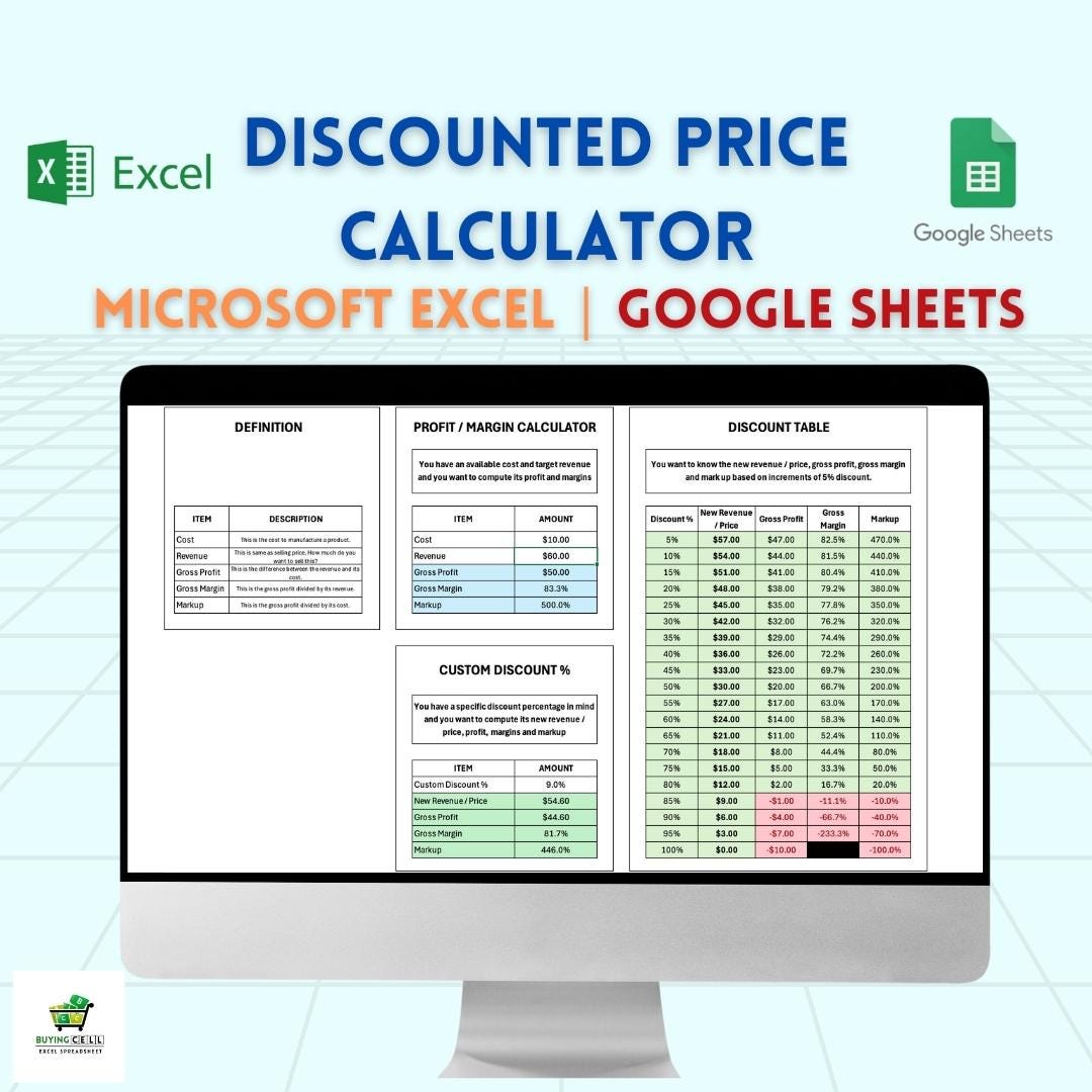 Discount Calculator Excel Template and Google Sheet – Compute Gross ...