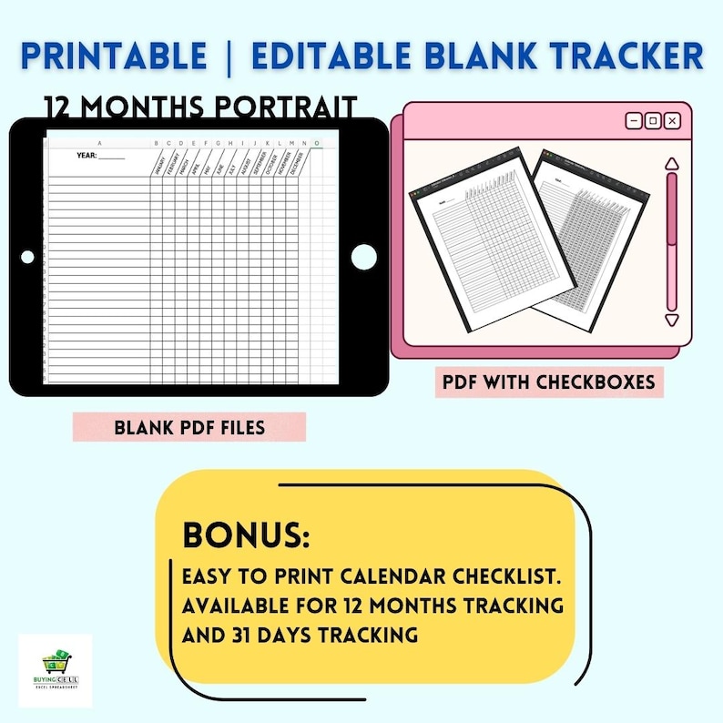 Printable Tracking Spreadsheet – PDF, Excel & Google Sheets | 12-month ...