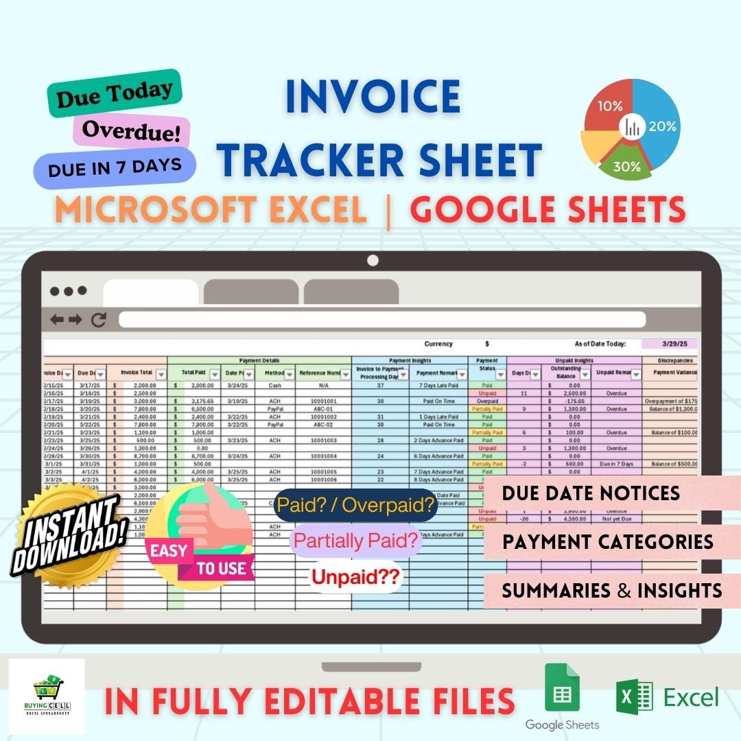 Invoice Tracker Google Sheets & Excel | Automated Payment Tracking ...