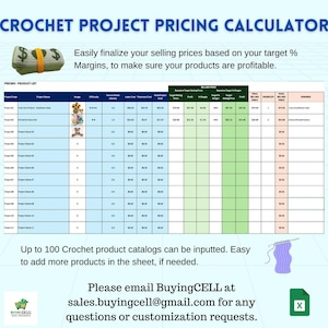 Crochet Project Cost Calculator Excel | Crochet Pricing Template for ...