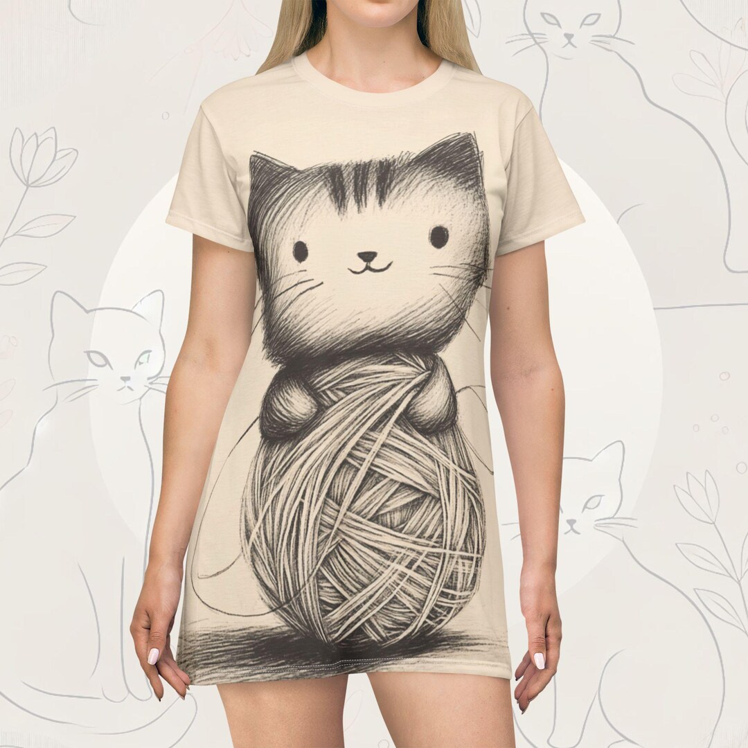 Cat Tangled in Yarn, Cat Lover Dress | Cute Kitty Print Dress | Feline ...