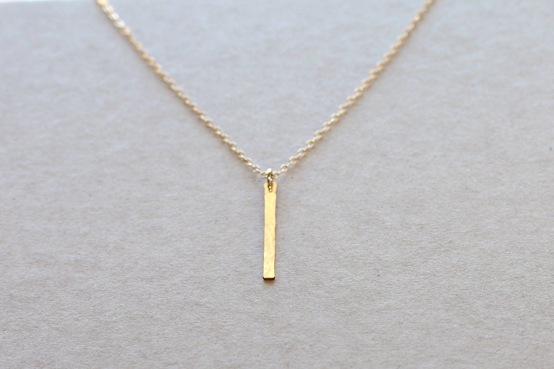 14K Gold Filled Vertical Bar Necklace | Minimalist Layering Pendant - Etsy