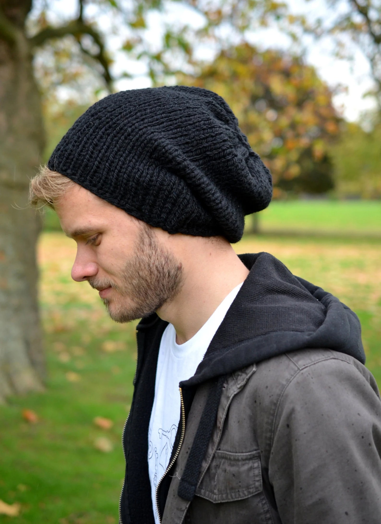 Men's Slouchy Beanie, Men's Knitted Hat, Mens Slouchy Beanie, Slouchy ...