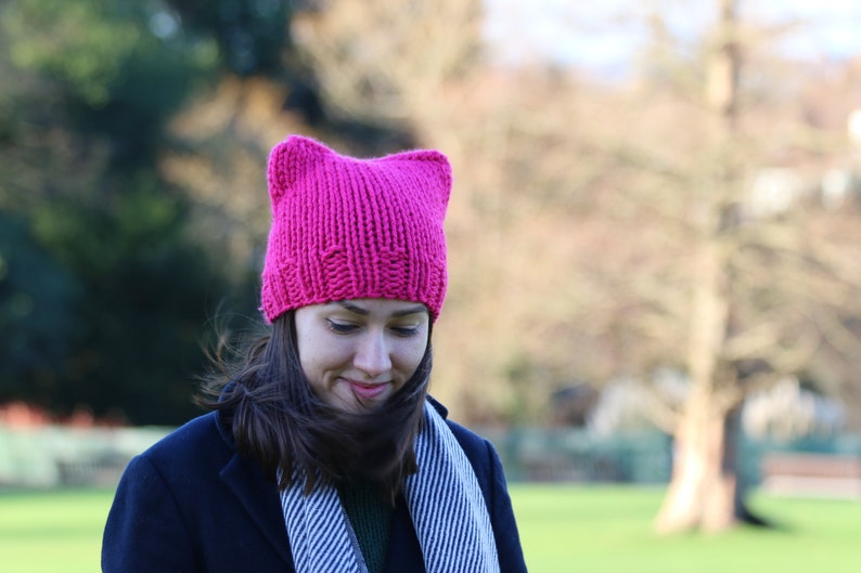 Pink Pussycat Hat Pussycat Hat Project Cat Ear Hat Hand Knitted Hat Womens Knitted Beanie
