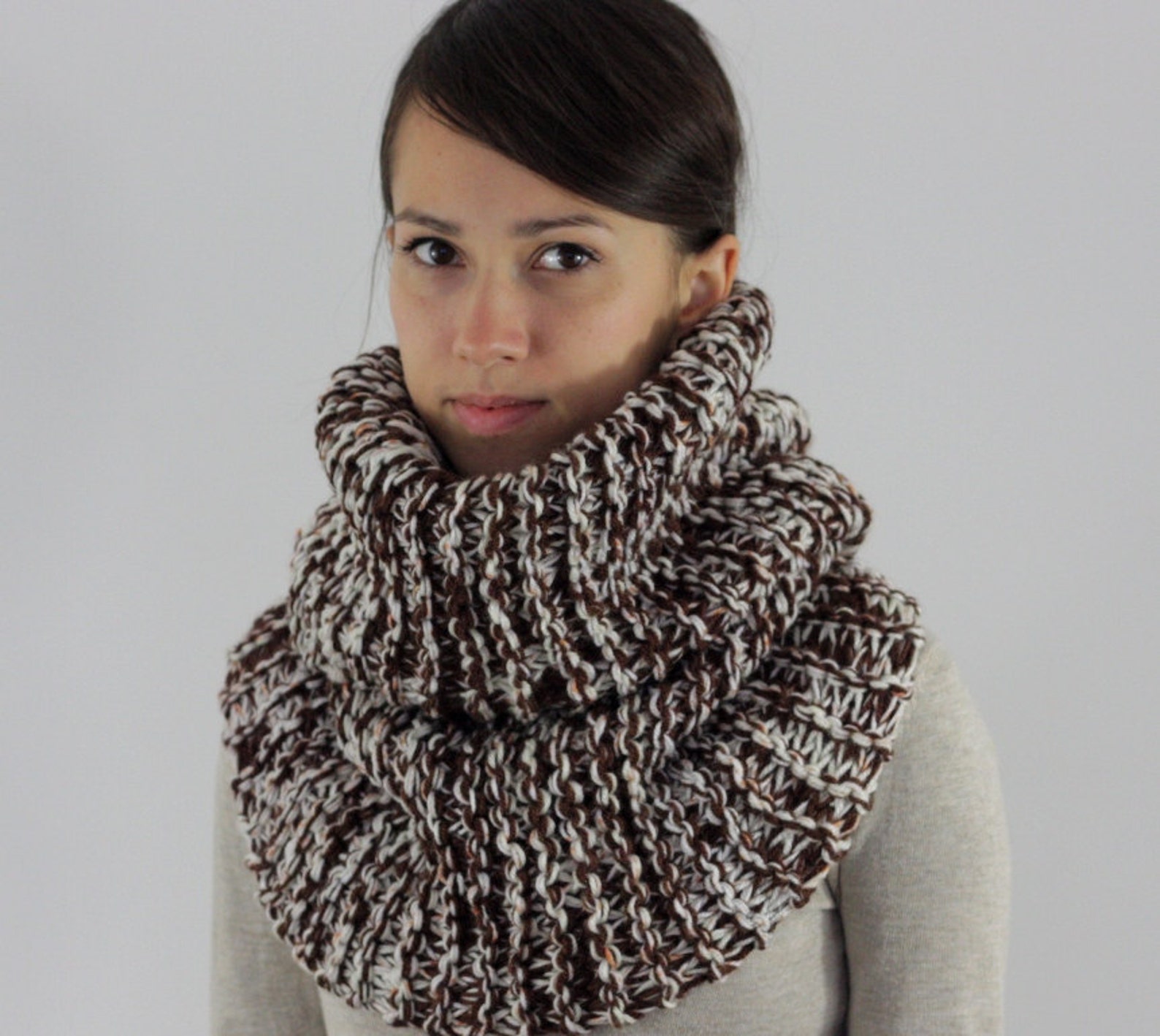 Men's Cowl Scarf, Women's Cowl Scarf, Chunky Knit Cowl, Brown Mix - Etsy