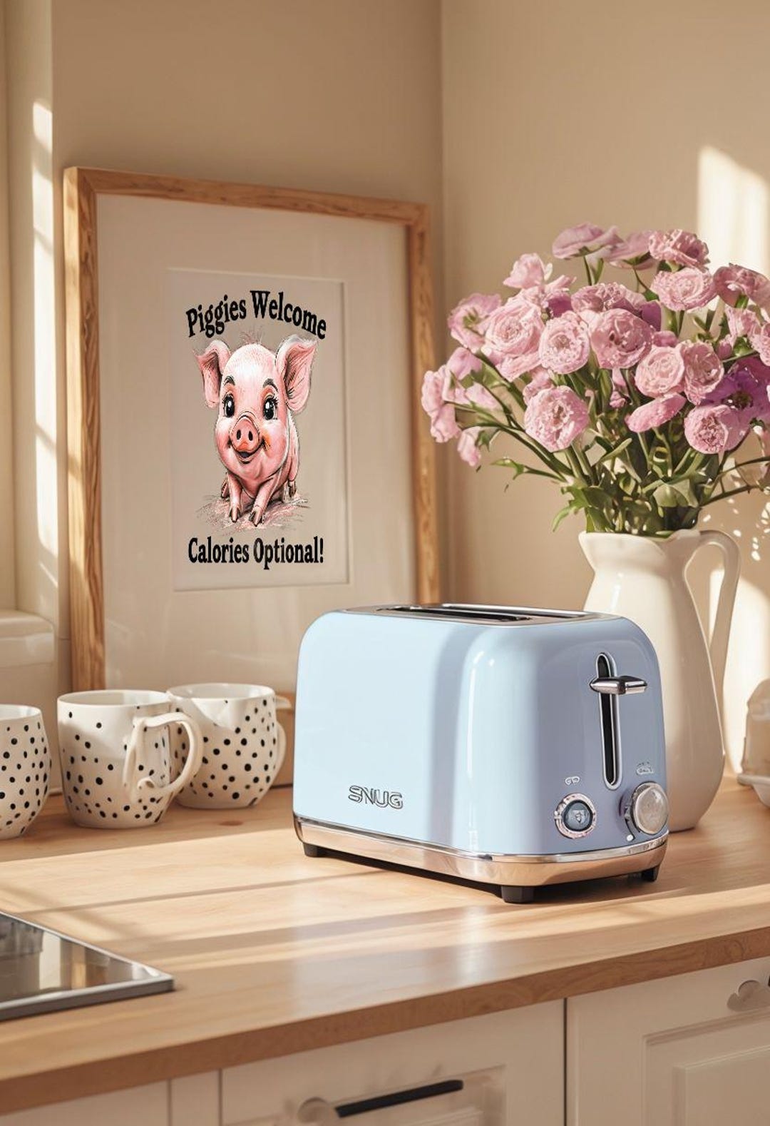 Cute Potbelly Pig Kitchen Poster Print, Farmhouse Wall Art, Funny Pig ...