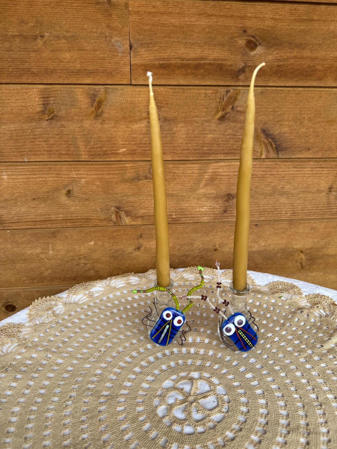 Bug Shabbat Candle Holders With Two One-of-a-kind Glass Bugs - Etsy