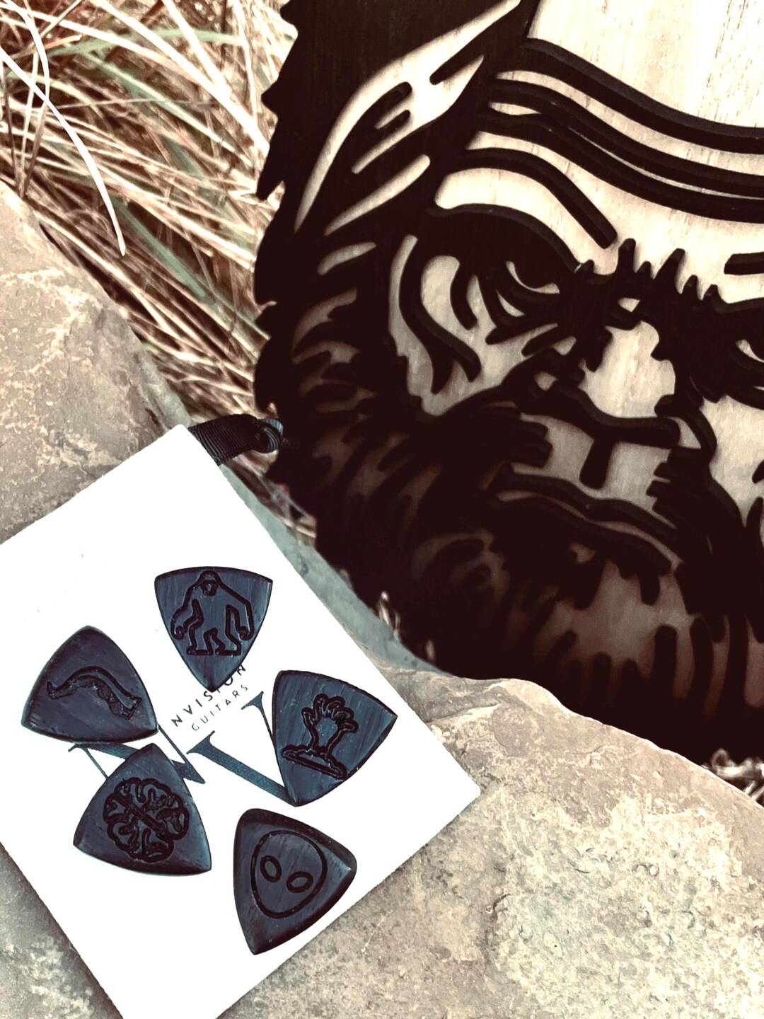 Handmade Ebony Wood Guitar Picks: Creepy Cryptid Plectrum, Musician ...