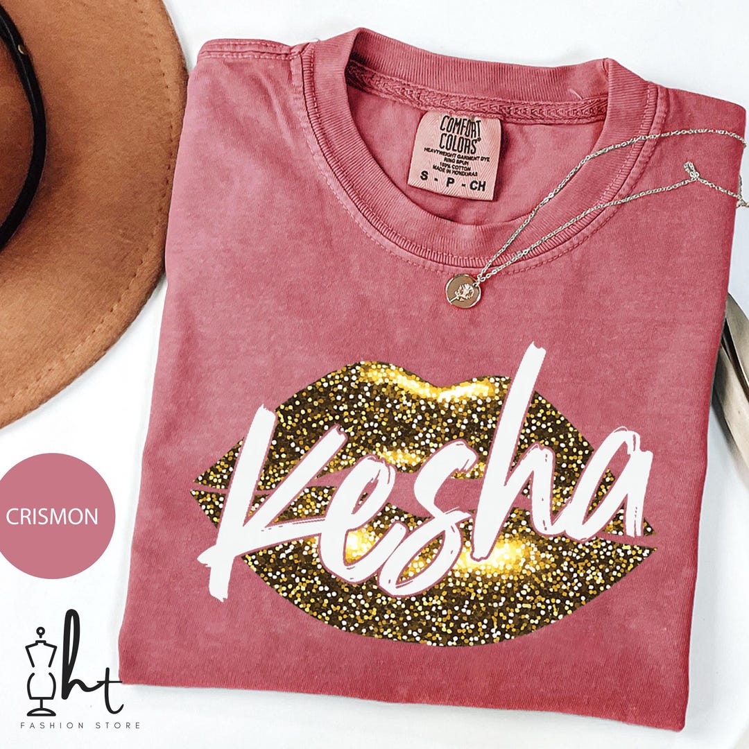 Kesha Name T-shirt With Gold Glitter Lips Graphic – Seafoam Tri-blend ...