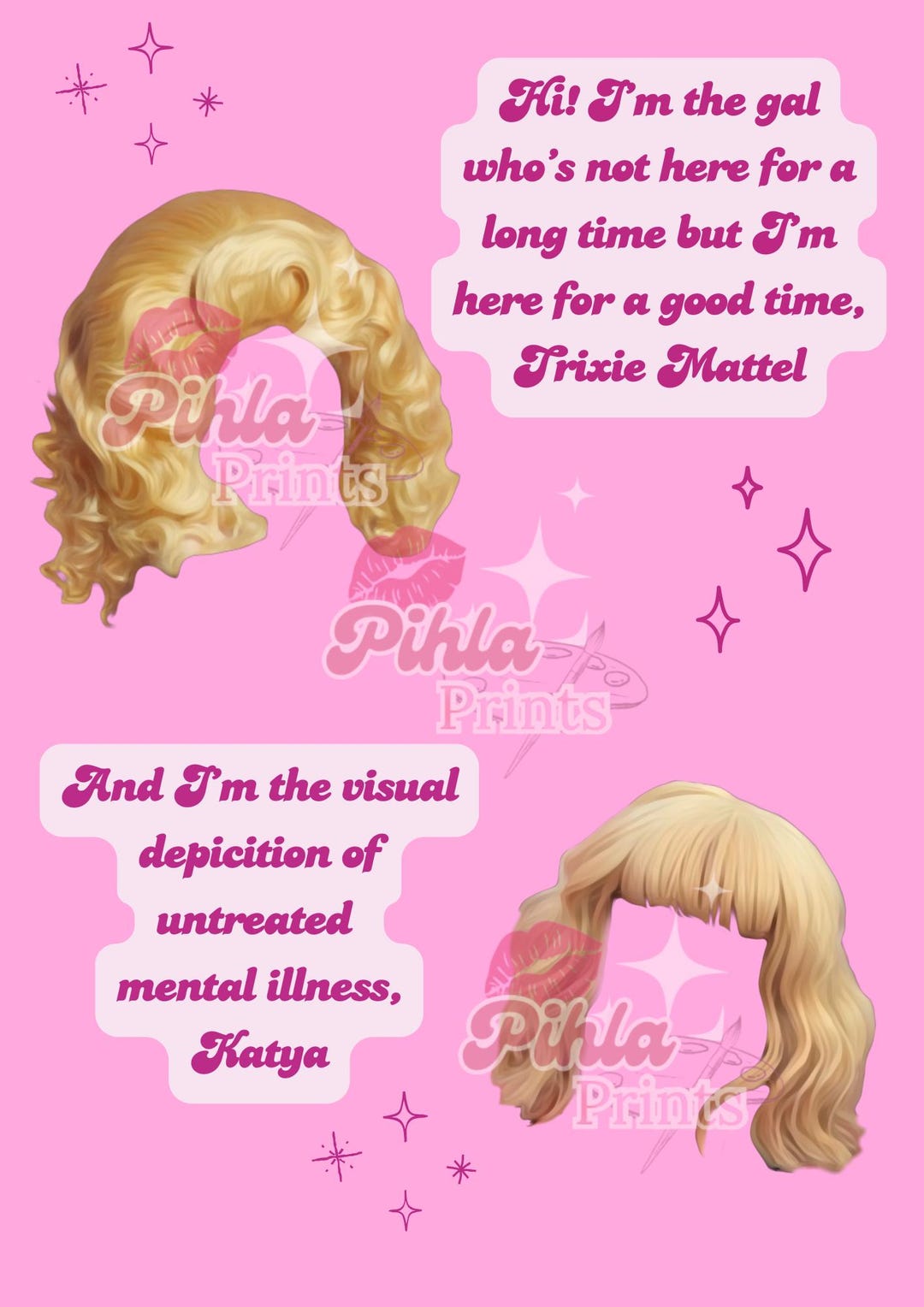 Drag Queen Wigs & Quotes Digital Art Print A3 Poster Funny LGBTQ Decor ...