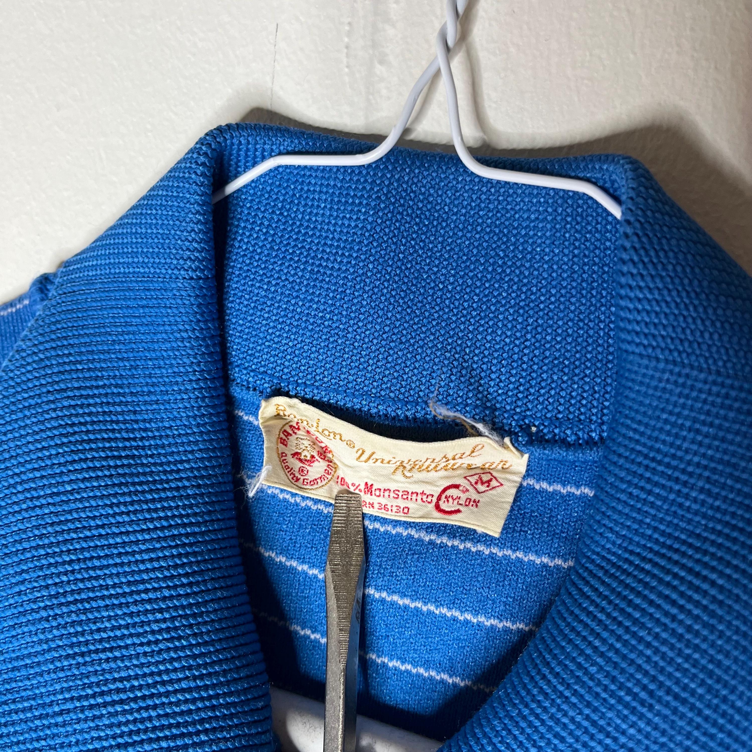 Vintage 1960s 1970s Men’s Ban-lon Universal Knitwear Blue Striped Nylon ...