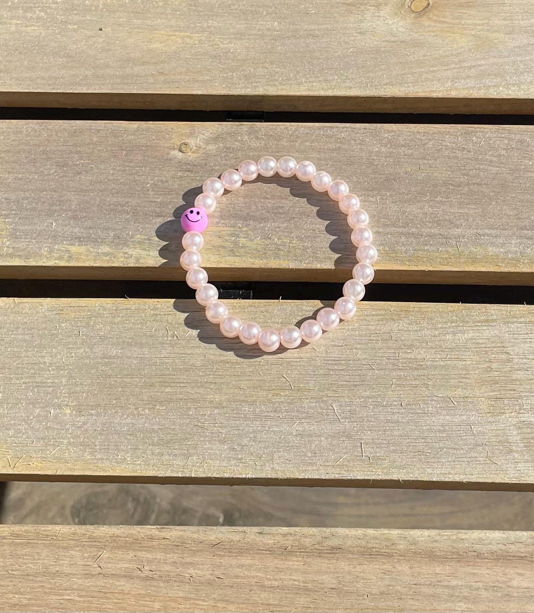 Smiley Face Pearl Bracelet – Girly Pink Beaded Jewelry - Etsy