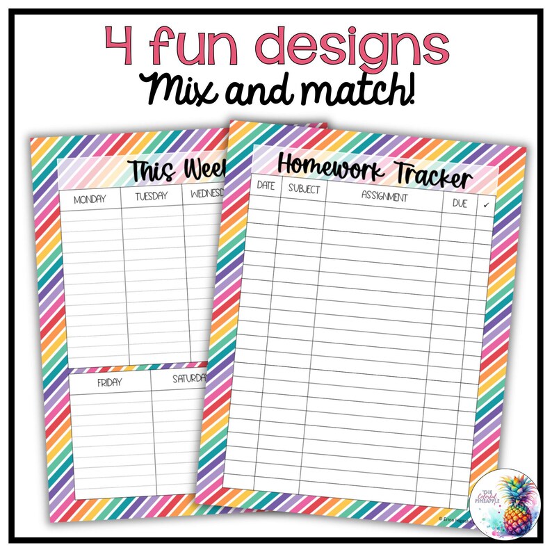 Printable Homework Tracker, Weekly Calendar, Student Planner ...