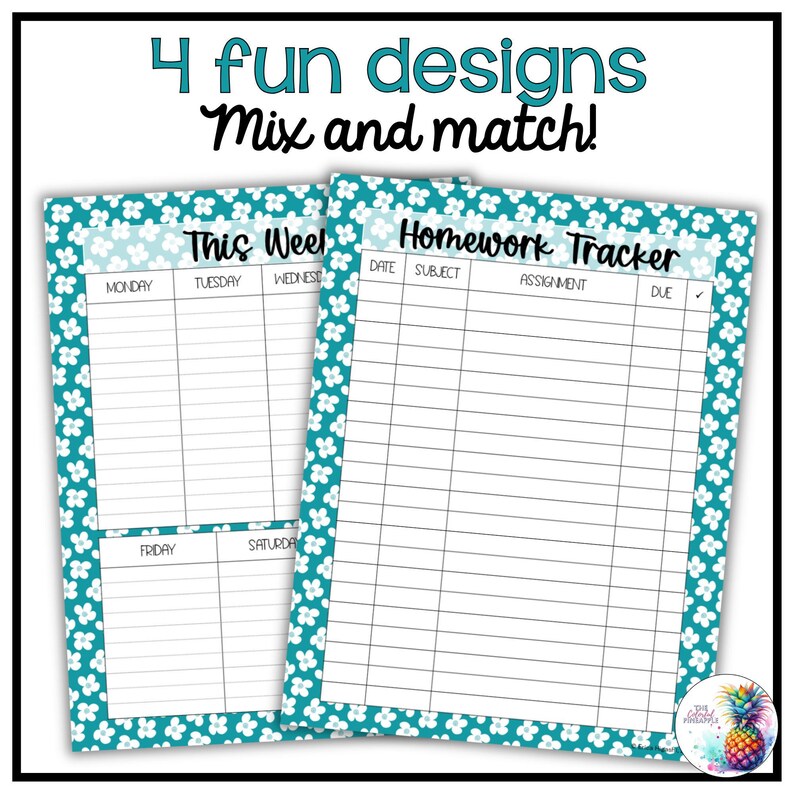 Printable Homework Tracker, Weekly Calendar, Student Planner ...