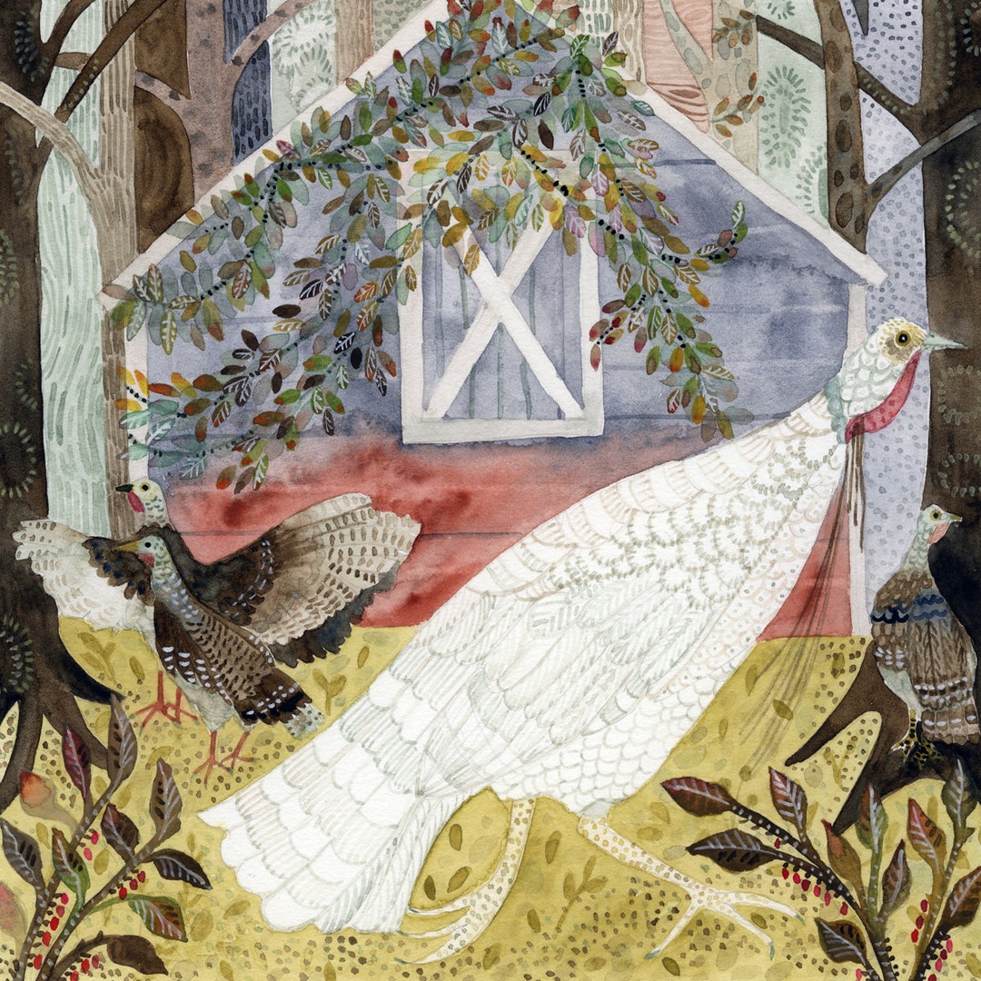 Art Print Wild Albino Turkey in A Flock 8 X 8 Inches - Etsy