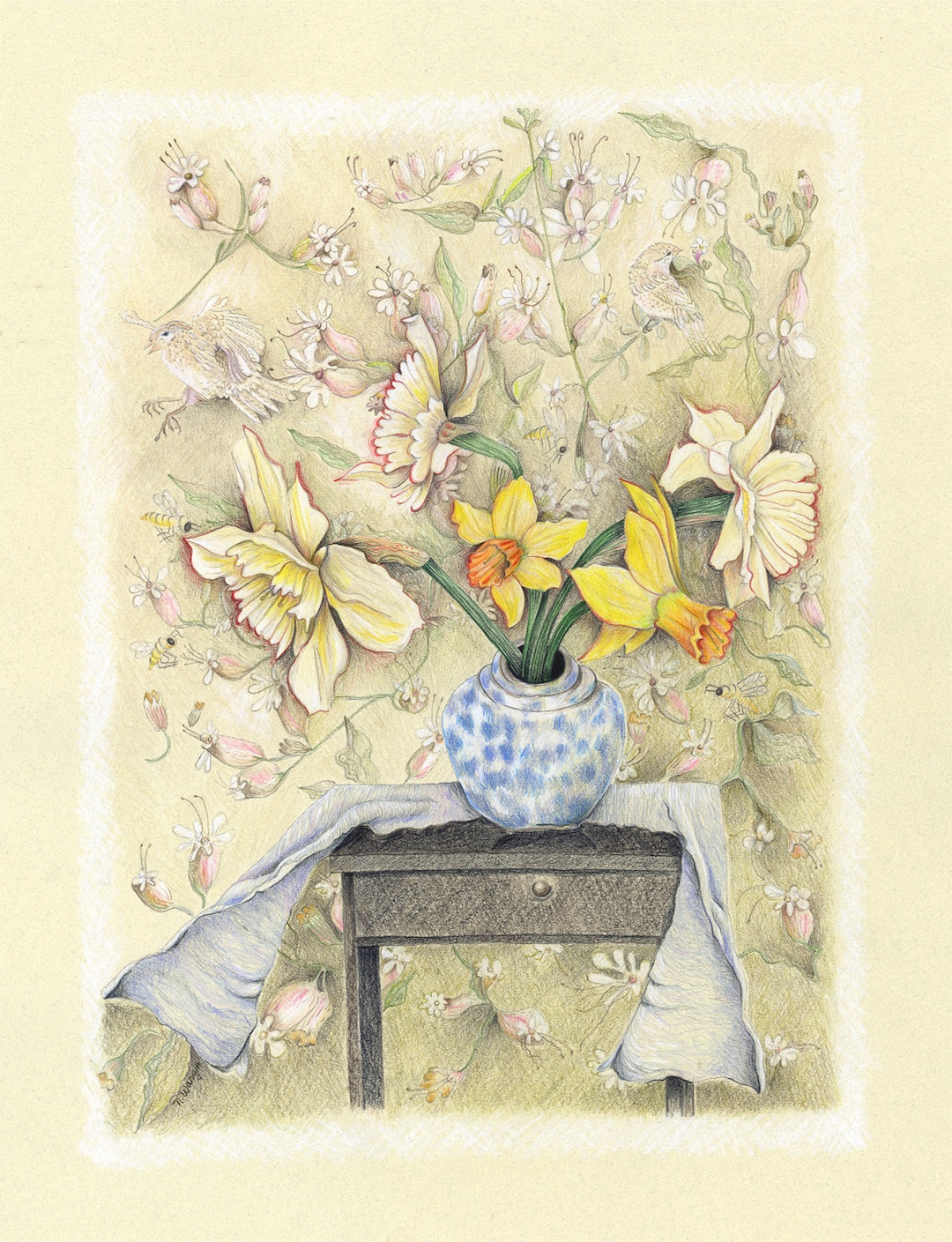 Daffodils Art Print of Original Colored Pencil Drawing - Etsy