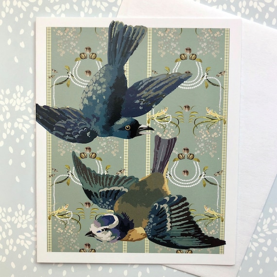 Birthday Card Greeted with Blue Birds | Etsy