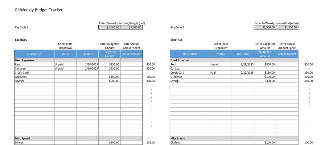 Bi Weekly Budget Excel Spreadsheet Template - Etsy