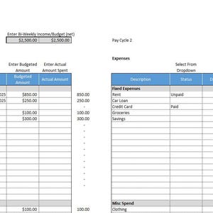 Bi Weekly Budget Excel Spreadsheet Template - Etsy