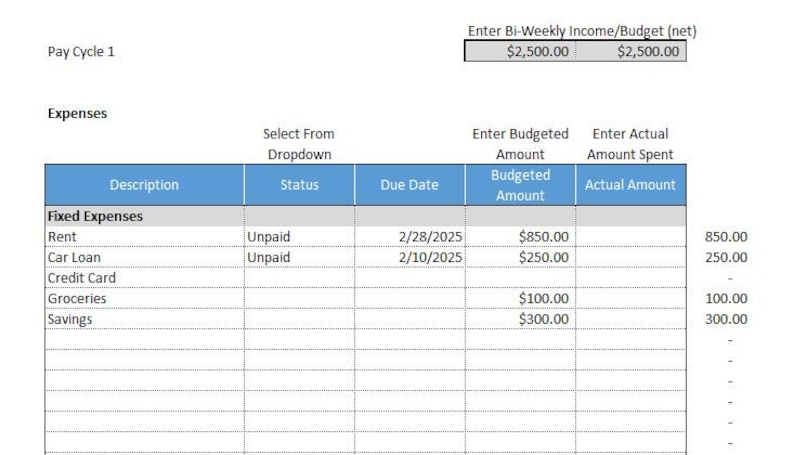 Bi Weekly Budget Excel Spreadsheet Template - Etsy
