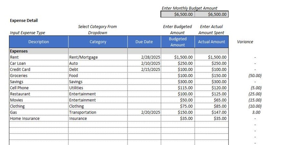Monthly Budget Tracker Spreadsheet Template - Etsy