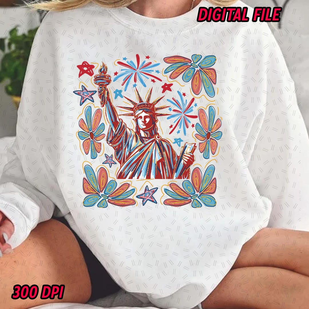 Boho 4th of July Statue of Liberty Png, Boho Floral Fourth of July Png ...