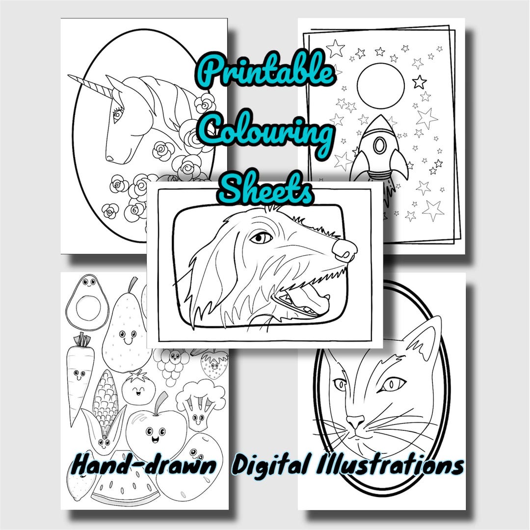 Hand-drawn Printable Colouring in Sheets 5pk - Etsy