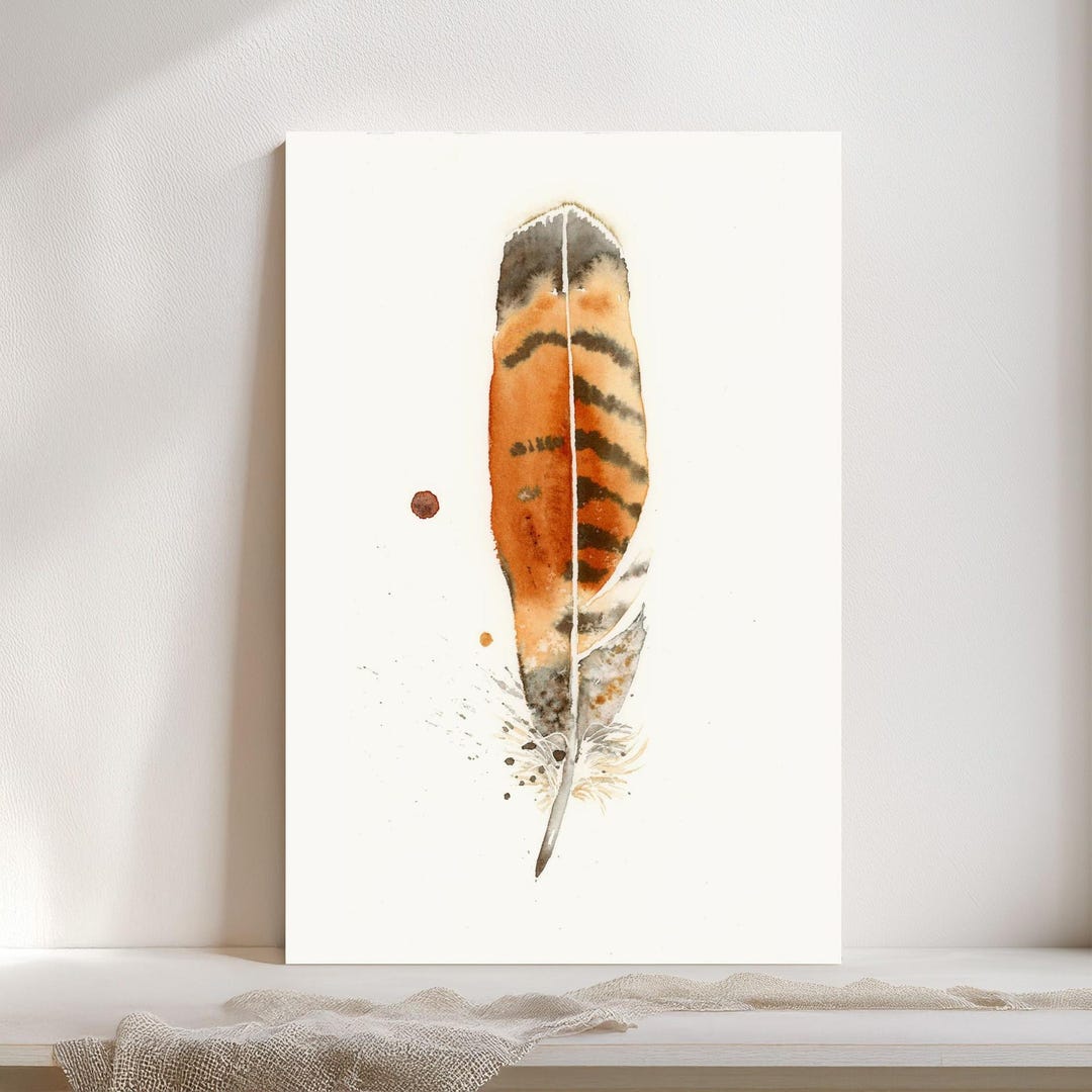 Hawk Feather Watercolor Giclée Print, Orange Feather, Boho Farmhouse ...