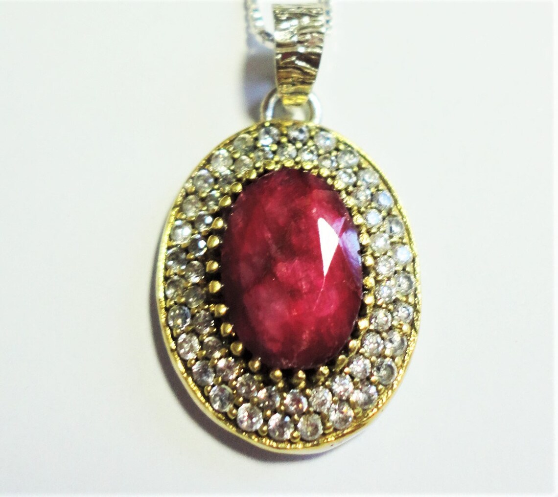 Ruby Pendant With Large Faceted Oval Ruby in 2-tone Turkish - Etsy