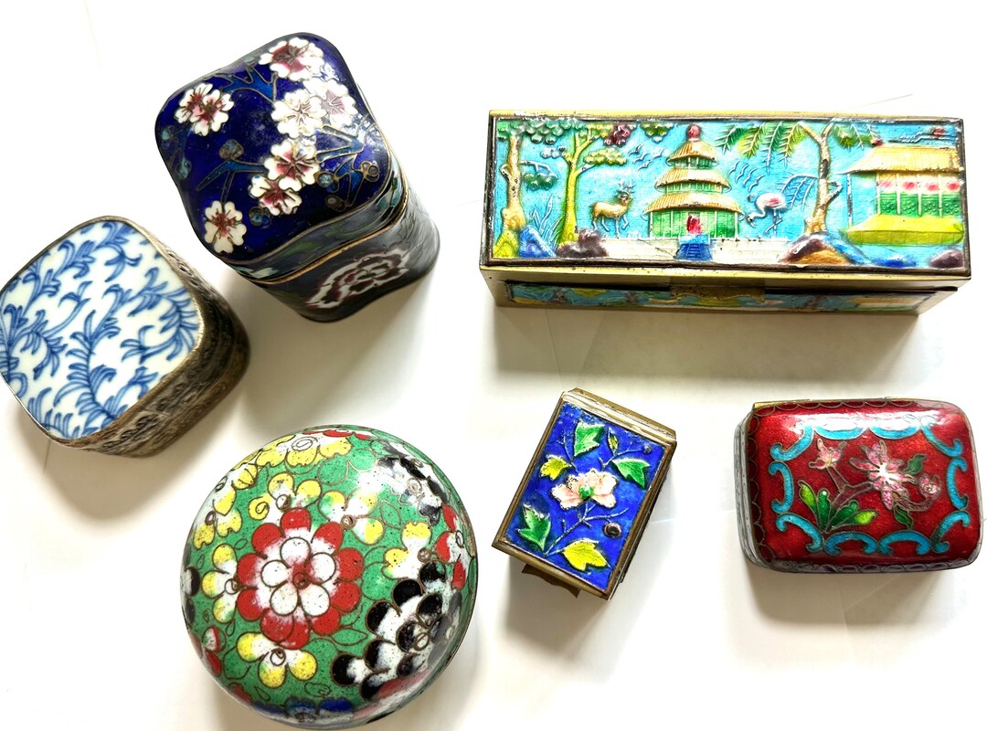 Antique Chinese Cloisonne Box Collection, Lot of 5, Vintage 1930s ...