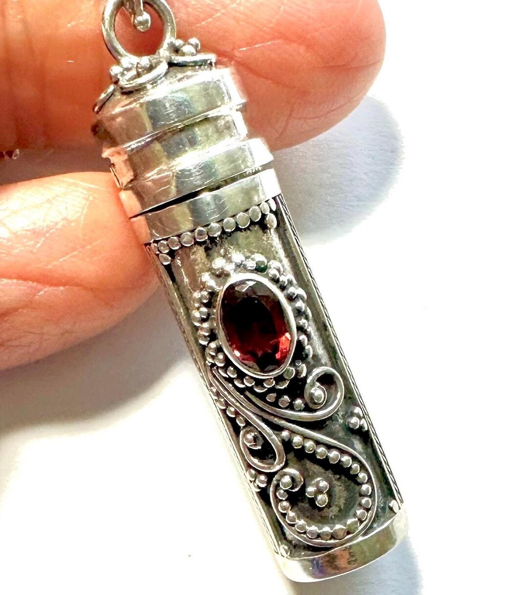 Poison Pill Locket Pendant, Vintage Garnet Bali Sterling Cylinder, Tube ...