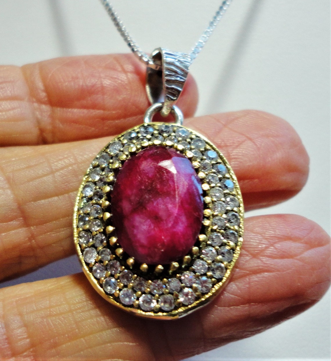 Ruby Pendant With Large Faceted Oval Ruby in 2-tone Turkish - Etsy