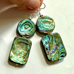 Abalone Paua Shell Earrings With Large Round and Rectangle Abalone ...