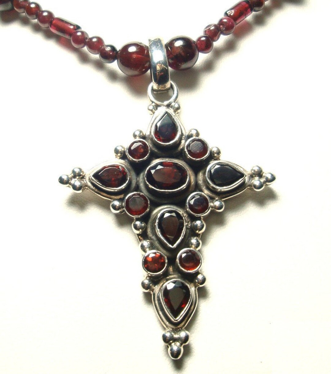 Garnet Cross Necklace: Sterling Silver Bali Beads and Toggle - Etsy