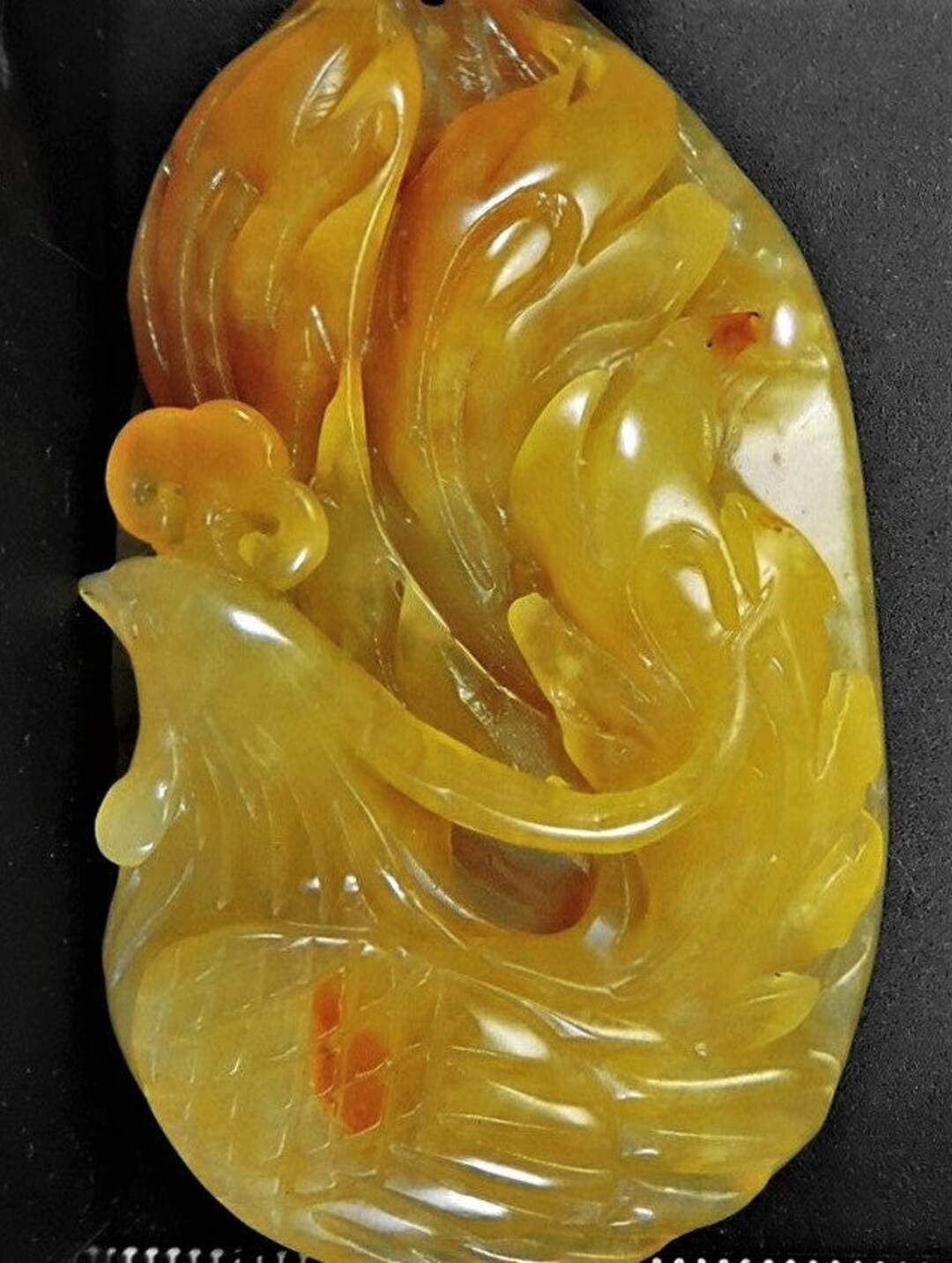 Jade Necklace is Dramatic Bold Phoenix W Flames Carved in - Etsy