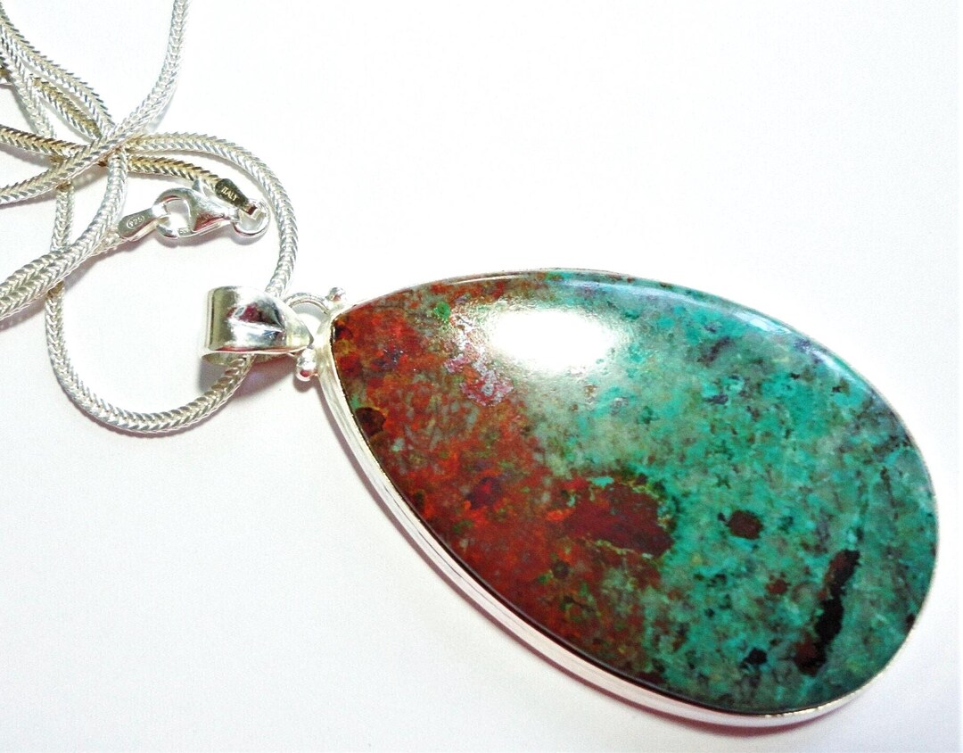 Sonora Sunrise Sterling Silver Pendant: Teardrop Gem, 18" Foxtail Chain ...