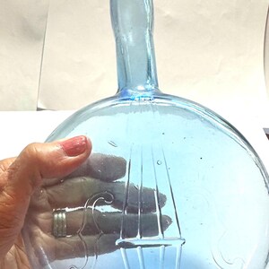 Vintage Rare Mouth Blown Vase is Light Blue Banjo Design Glass Bottle ...