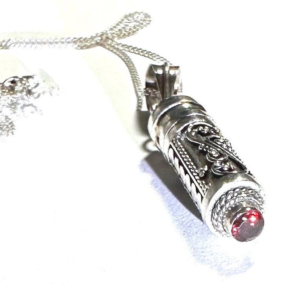 Poison Pill Locket Pendant, Vintage Garnet Bali Sterling Cylinder, Tube ...