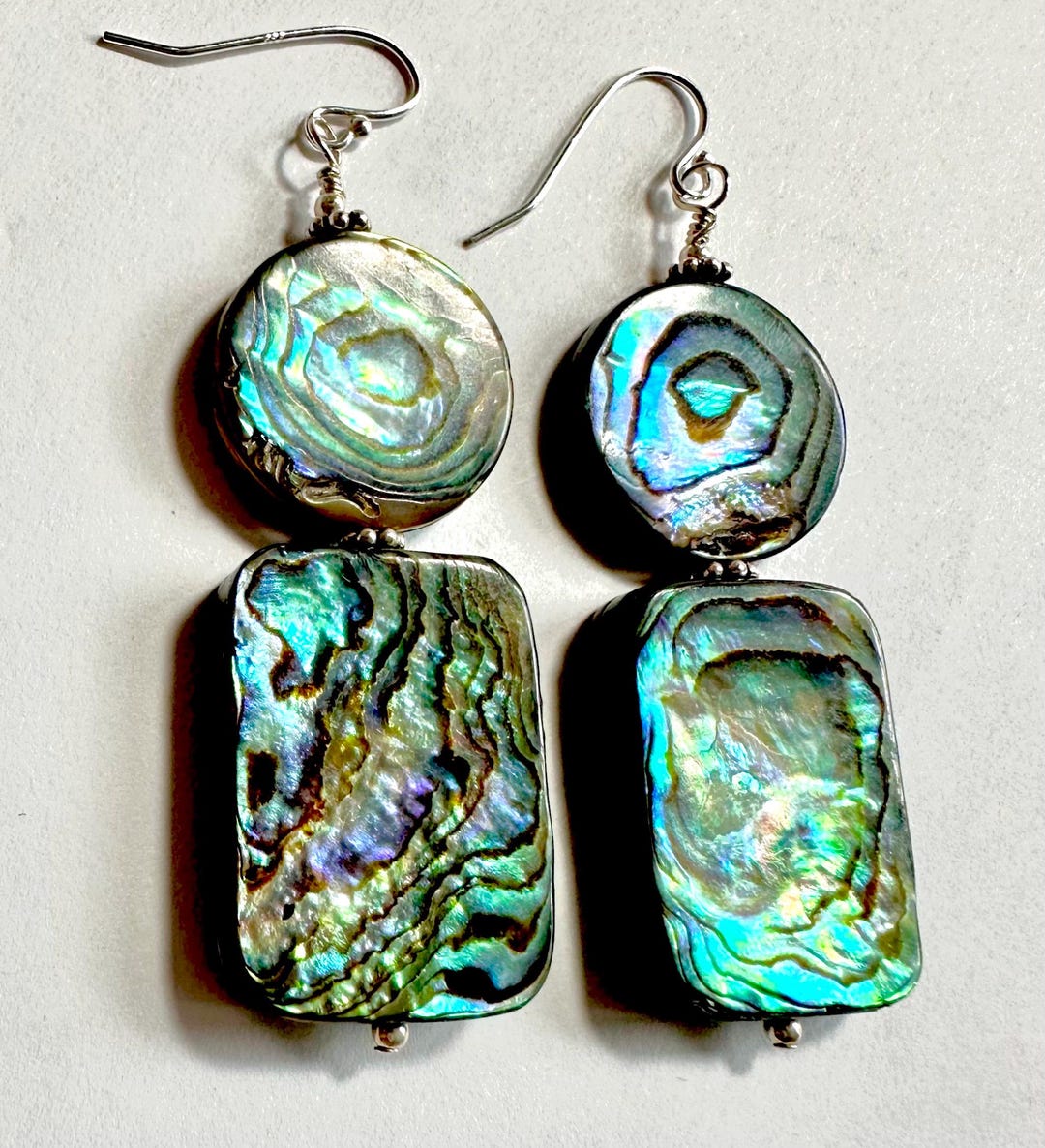 Abalone Paua Shell Earrings With Large Round and Rectangle Abalone ...