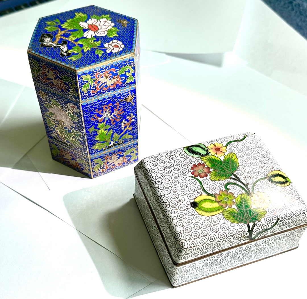 Antique Chinese Cloisonne Boxes: Floral Trinket and Cache Box Set of 2 ...