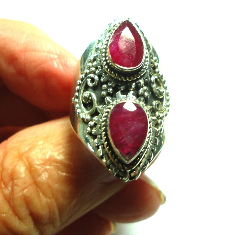 Ruby Ring in Vintage Antique Bali Sterling Silverwork Two | Etsy