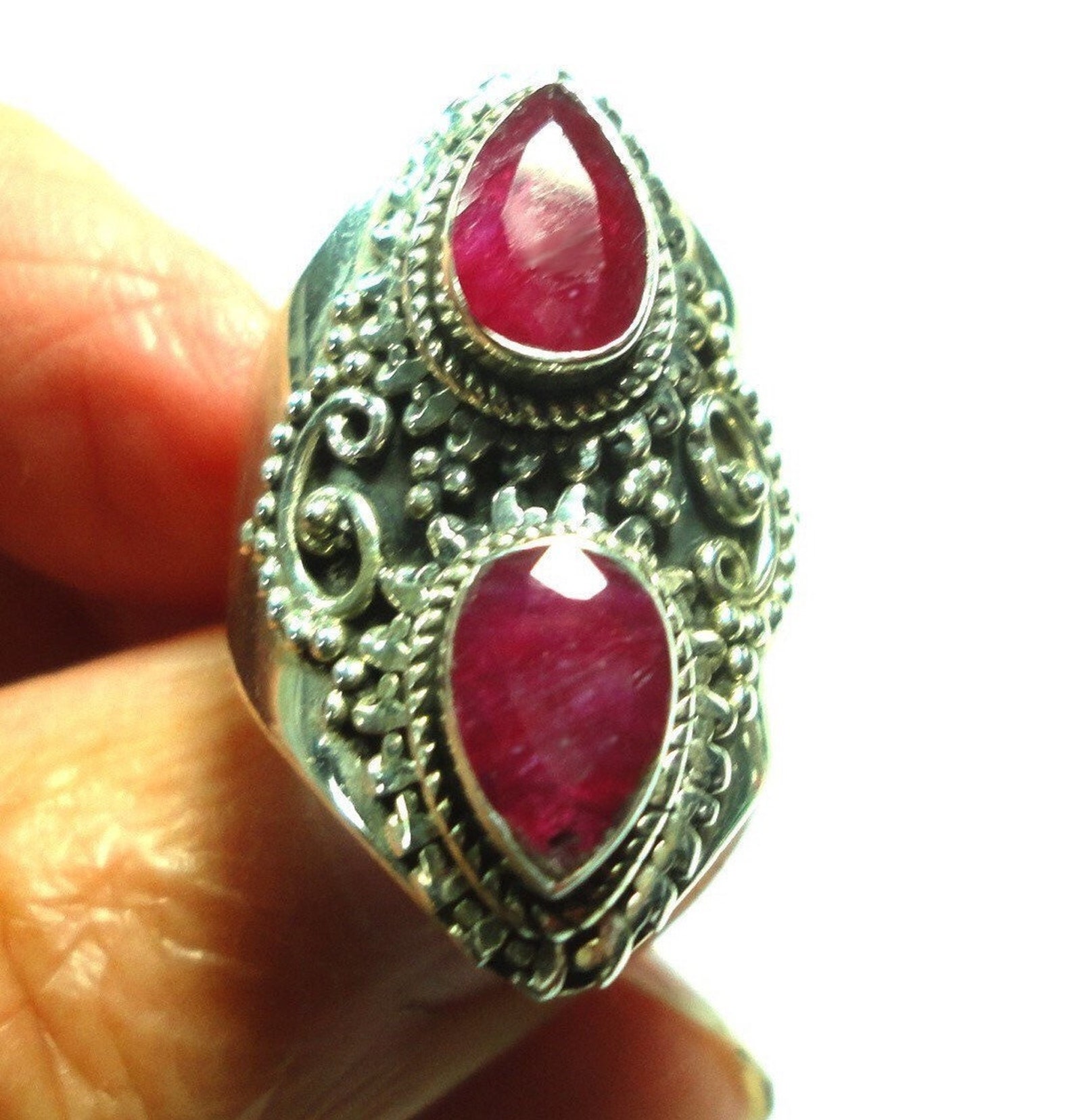 Ruby Ring in Vintage Antique Bali Sterling Silverwork Two - Etsy