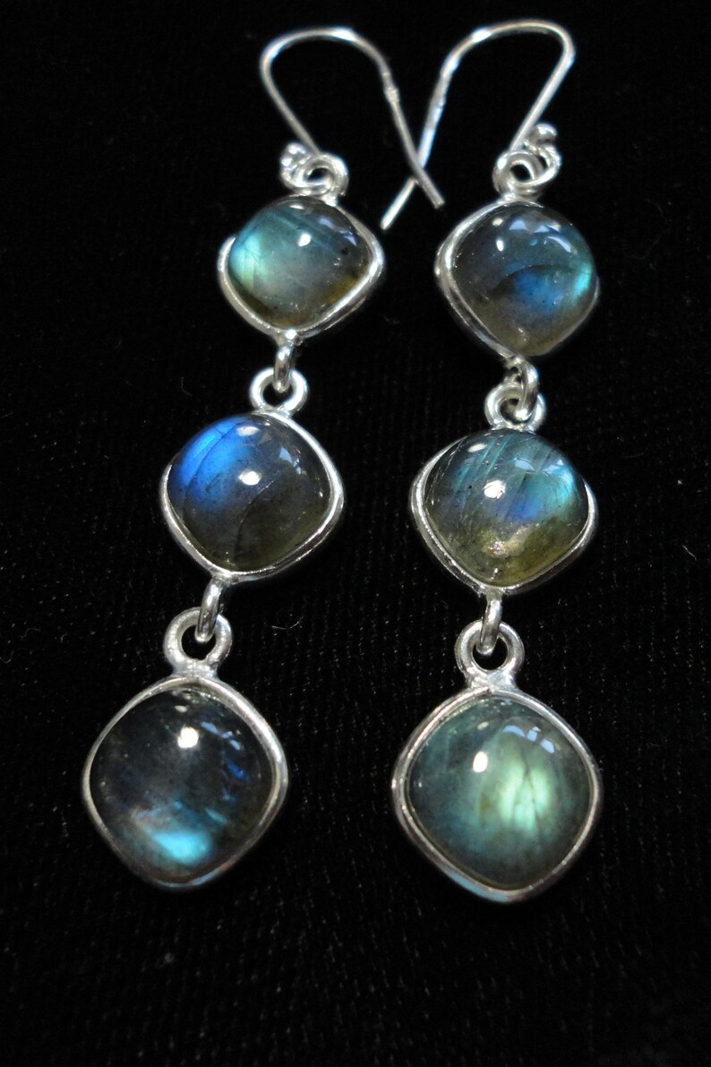 Labradorite Earrings 3 Genuine Labradorite Blue Flash Gems - Etsy