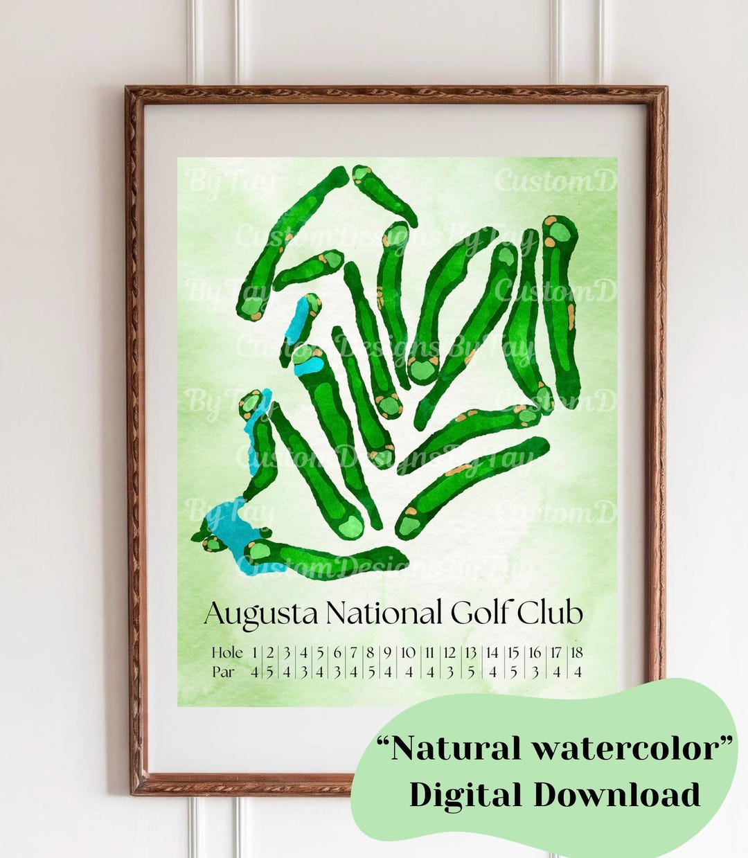 Augusta National Golf Club Watercolor Golf Course Map Digital Download ...
