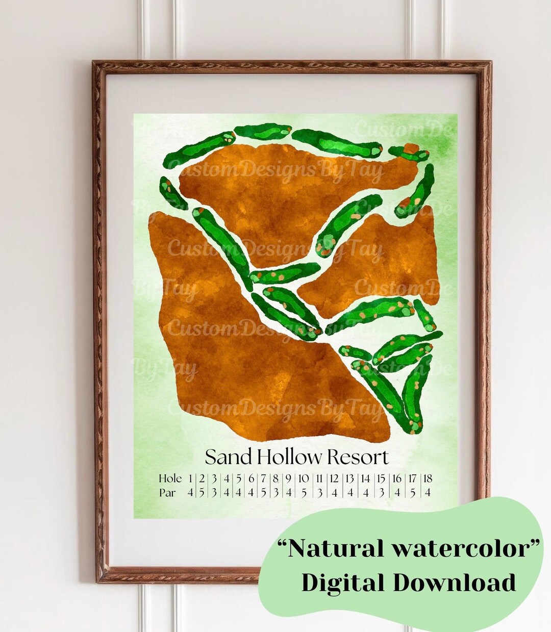 Sand Hollow Golf Club Watercolor Golf Course Map Digital Download T