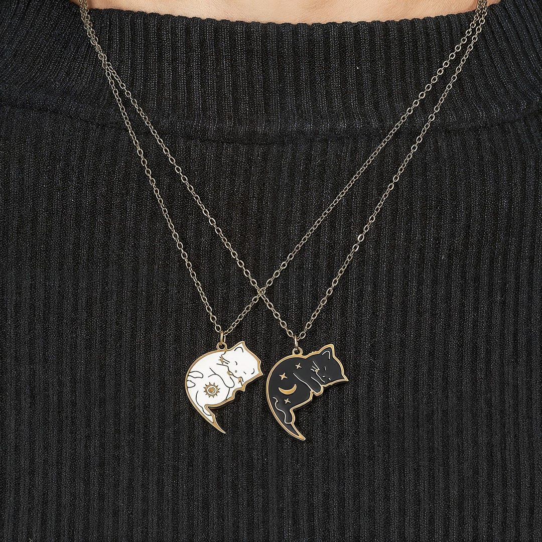 Cats Matching Necklaces for Best Friends, Set of 2 Matching Ying Yang ...