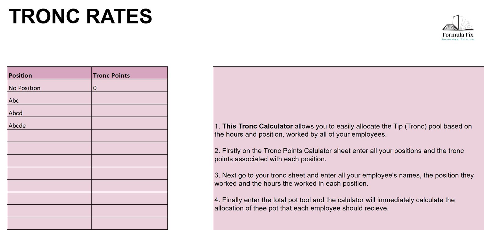Customisable Tronc Tip Calculator Spreadsheet | Google Sheets Template ...