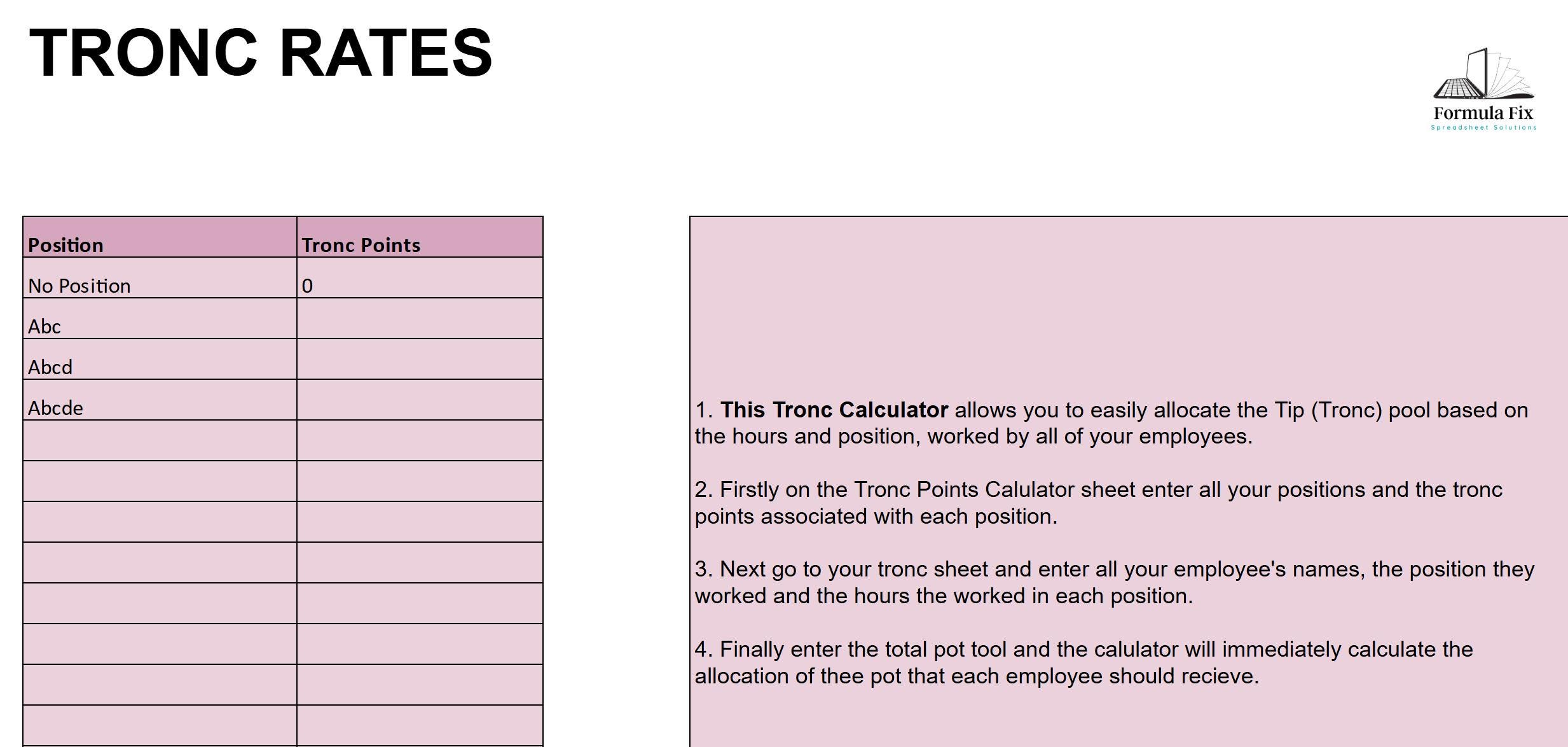 Customisable Tronc Tip Calculator Spreadsheet | Google Sheets Template ...
