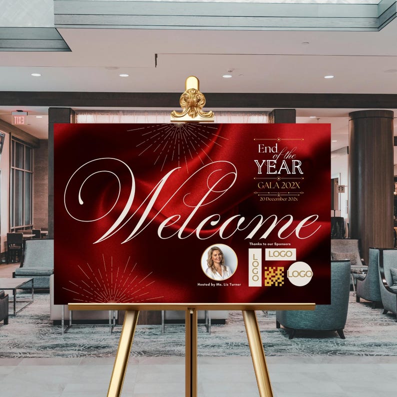 Red and Gold End of the Year Gala Welcome Sign Business Anniversary Red ...
