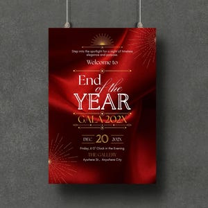 End of the Year Gala Welcome Sign in Red and Gold Business Anniversary ...